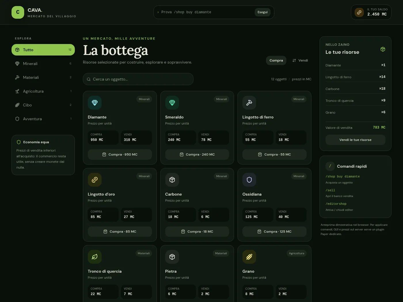 Balanced Minecraft Shop GUI