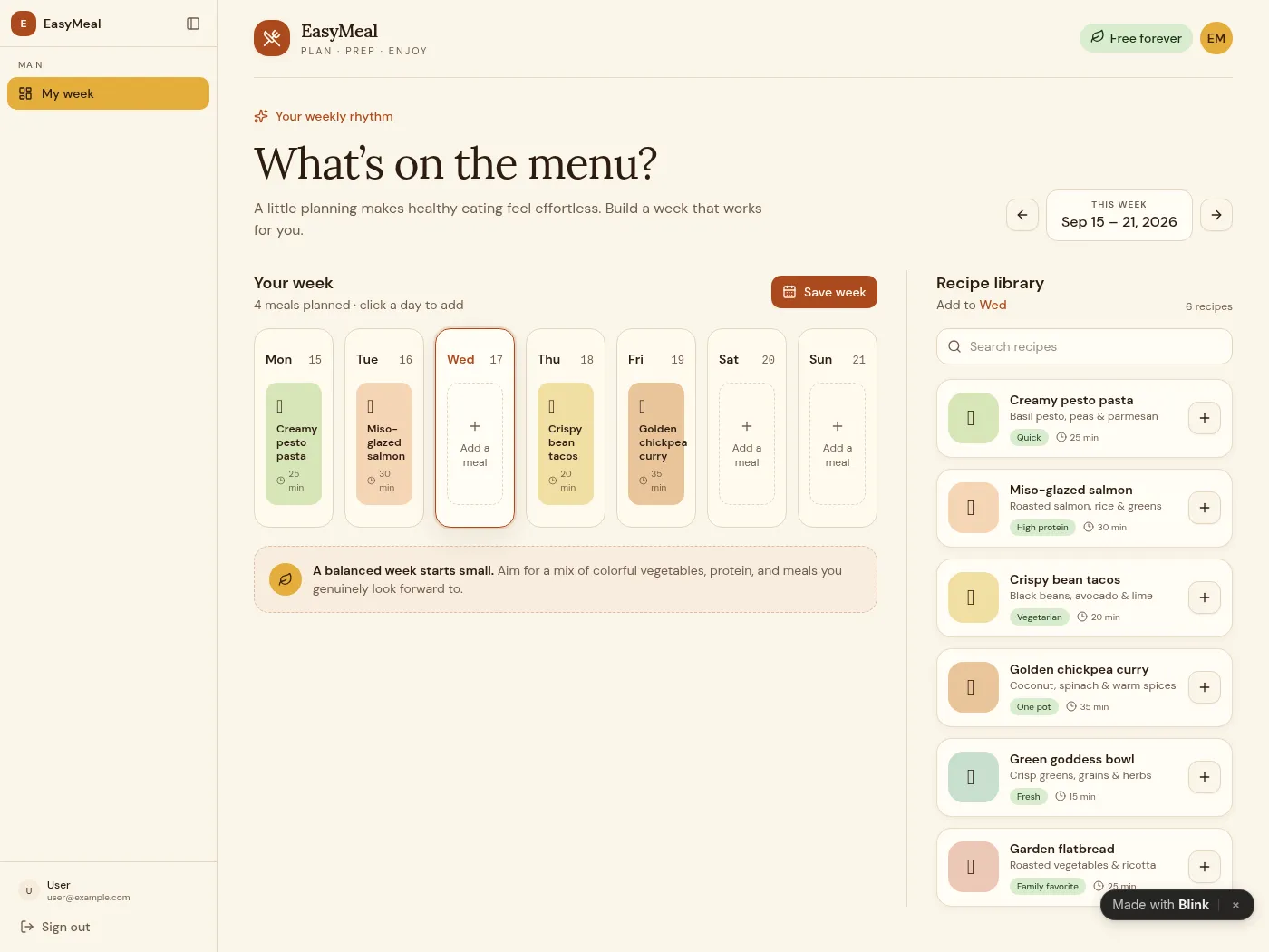 EasyMeal Planner