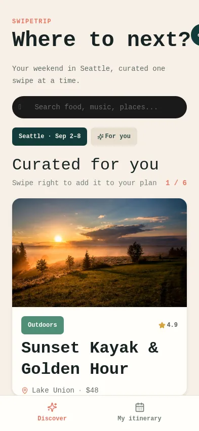 SwipeTrip Travel App