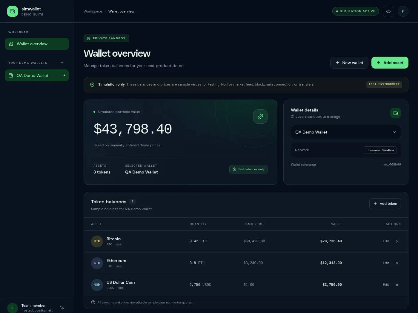 SimWallet Demo Suite