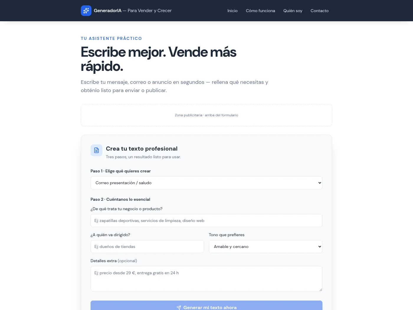 GeneradorIA Asistente Comercial