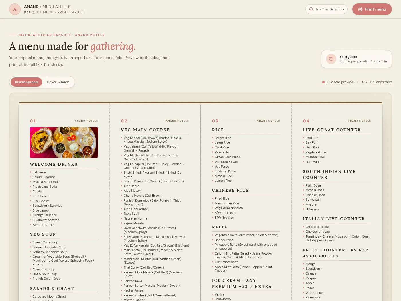 Banquet Menu Designer