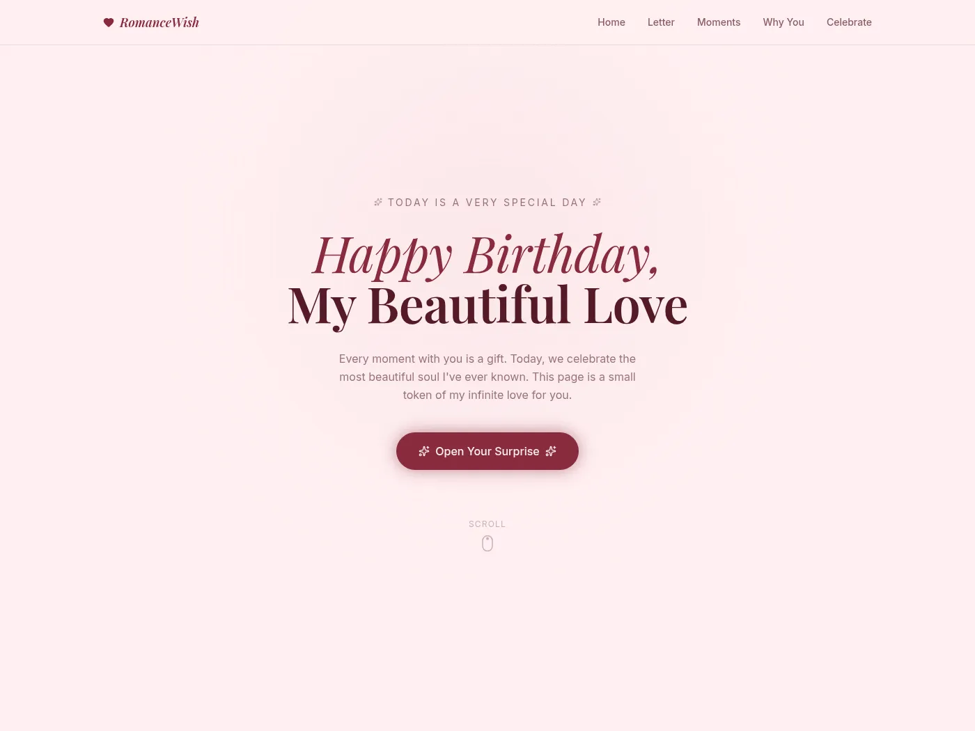 RomanceWish Landing Page