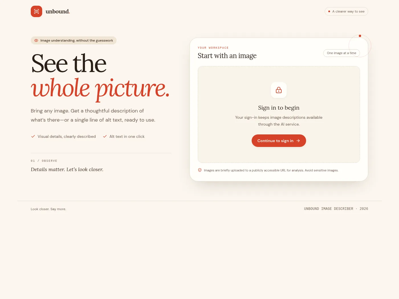 Unbound Image Describer