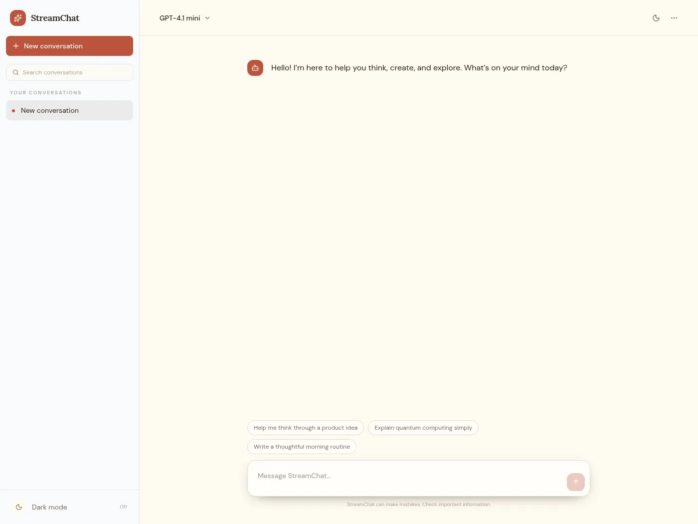 StreamChat AI UI