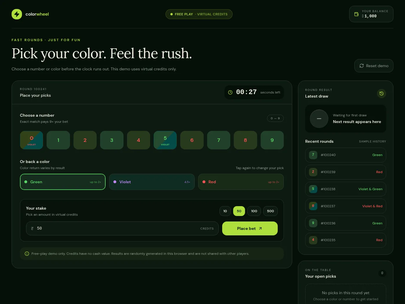 Color Wheel Betting Game