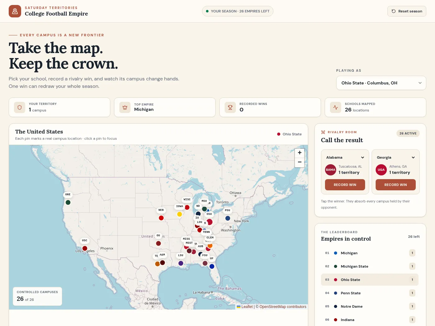 College Football Empire Map