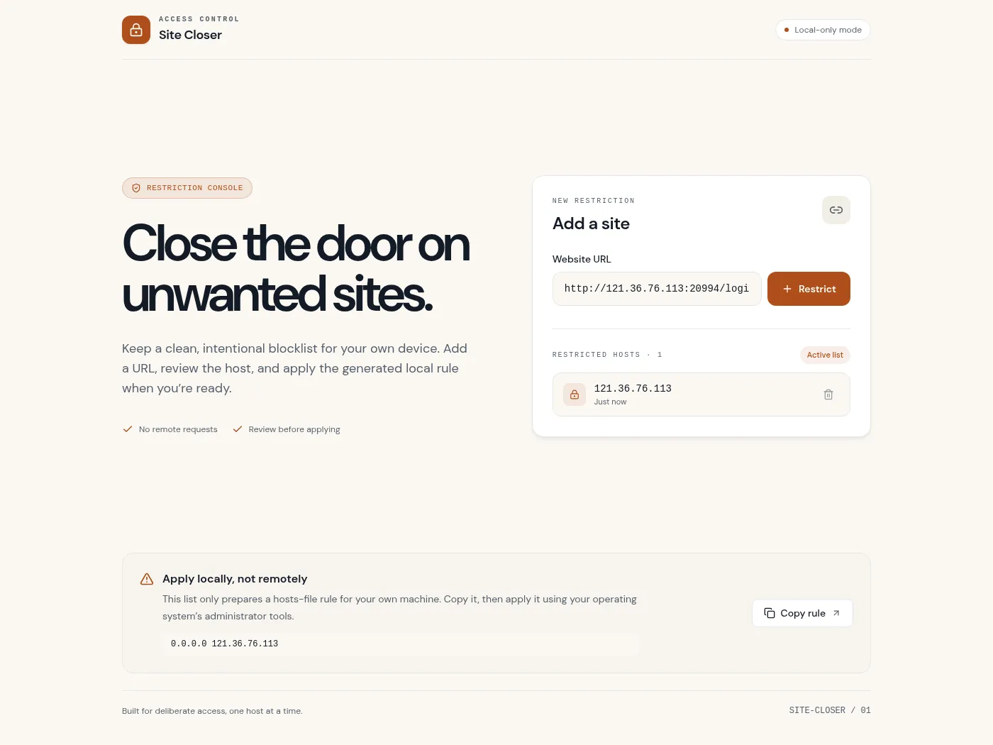 Site Closer Utility