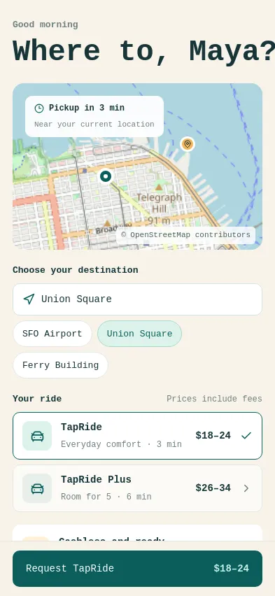 TapRide Taxi App