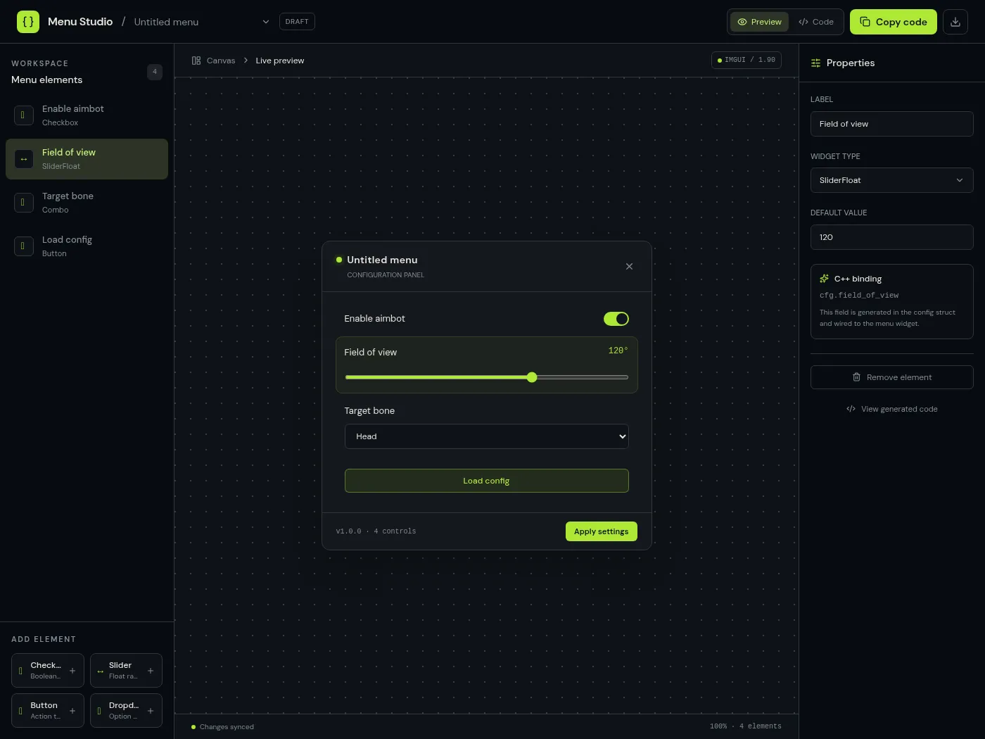 ImGui Menu Builder