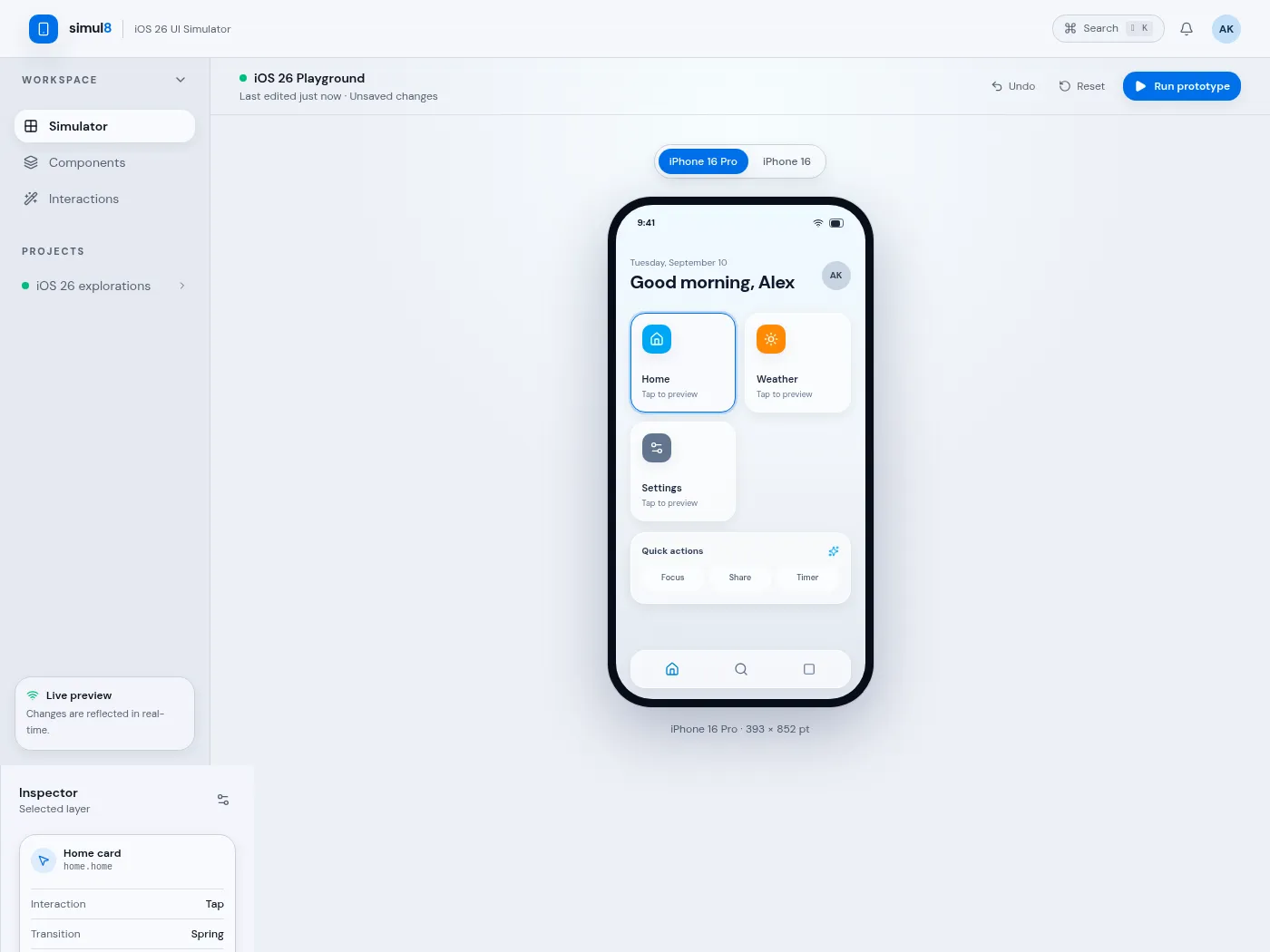 iOS 26 UI Simulator