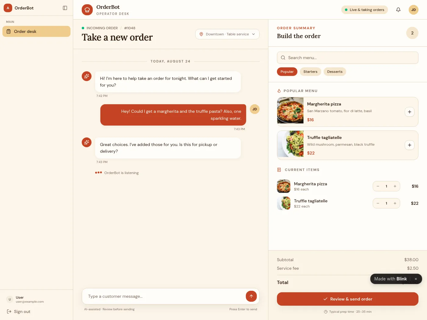 OrderBot for Restaurants