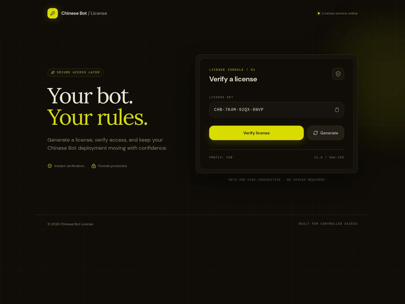 Chinese Bot License Manager