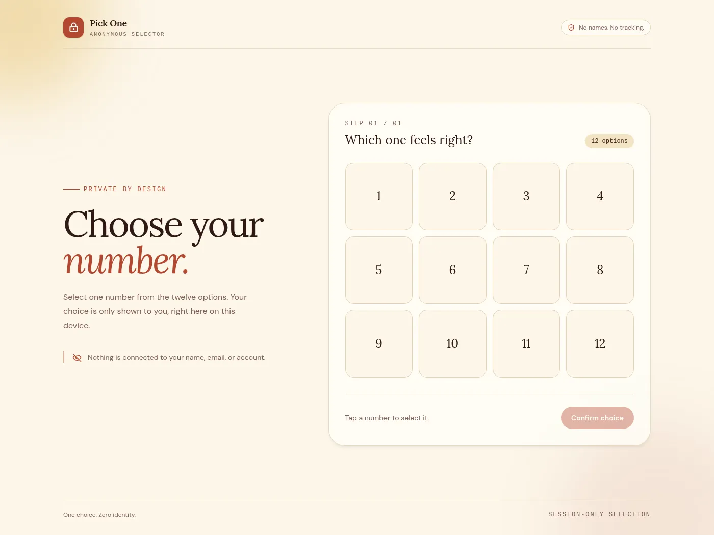 Anonymous Number Selector