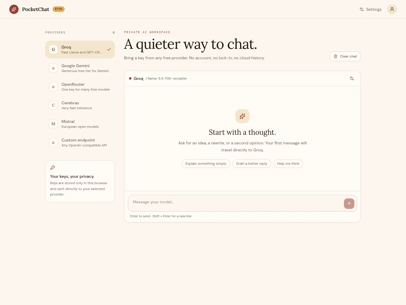BYOK Chat Lite