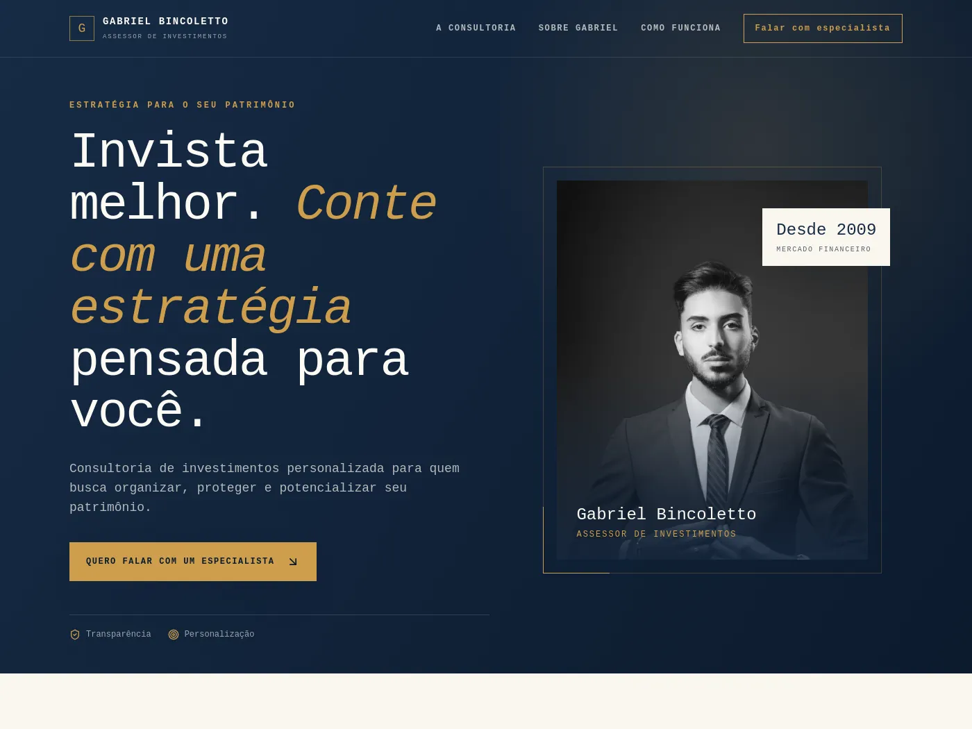 Bincoletto Invest Landing