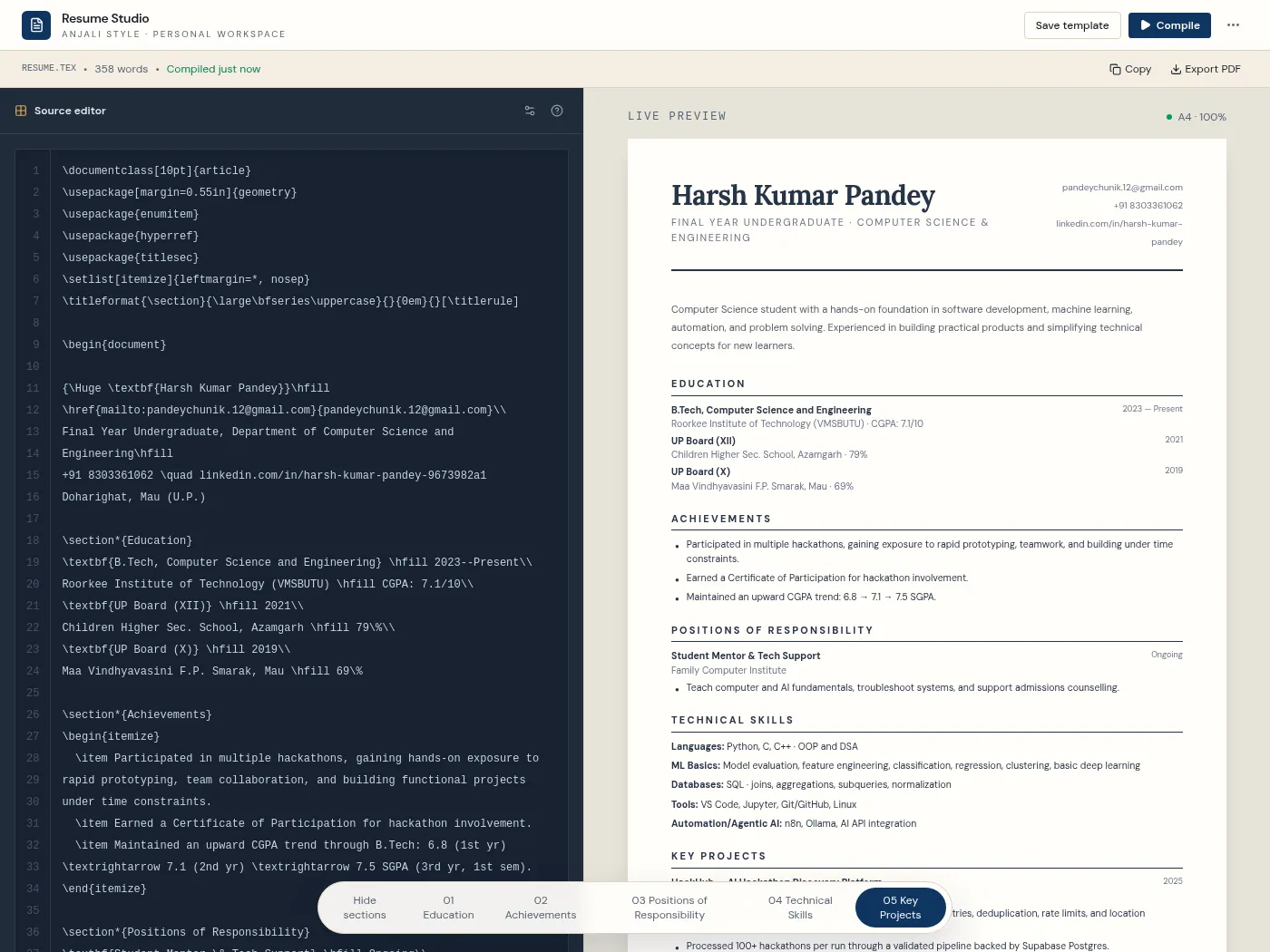 Anjali-Style Resume Builder