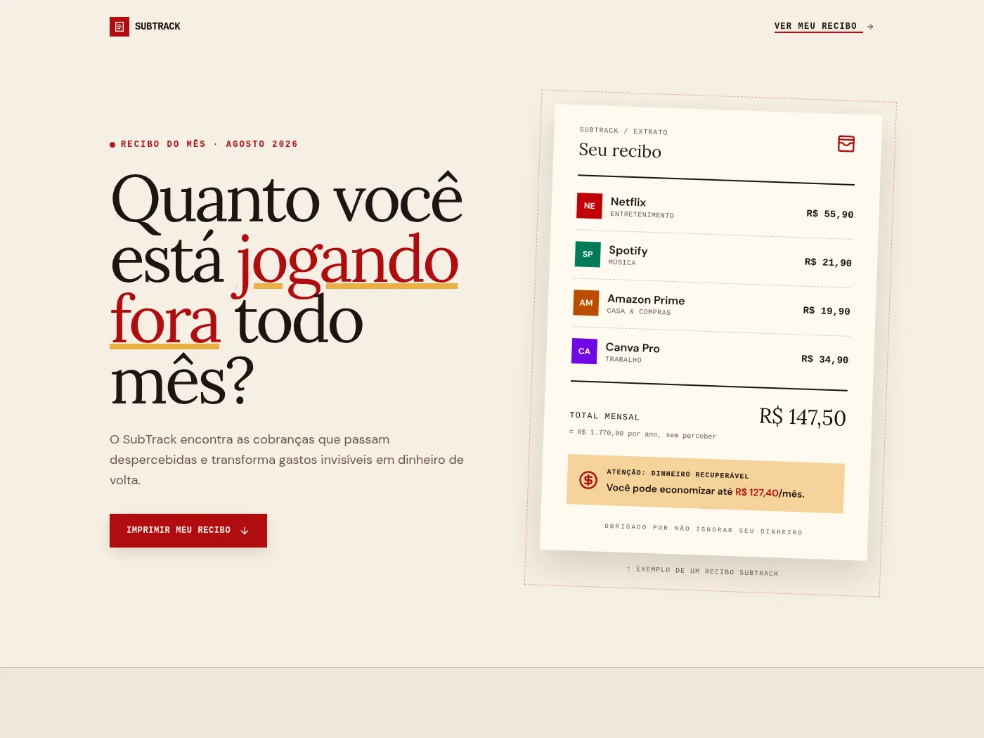SubTrack Landing Page