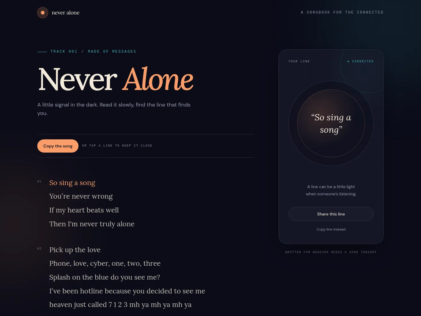 Never Alone Songbook