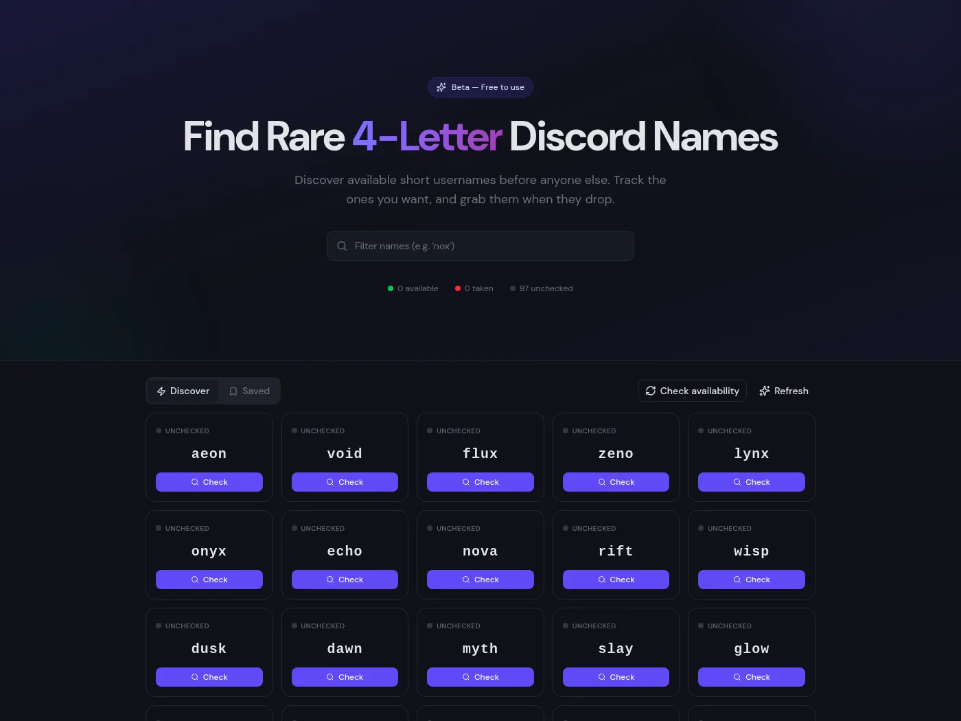 Rare Discord Name Finder