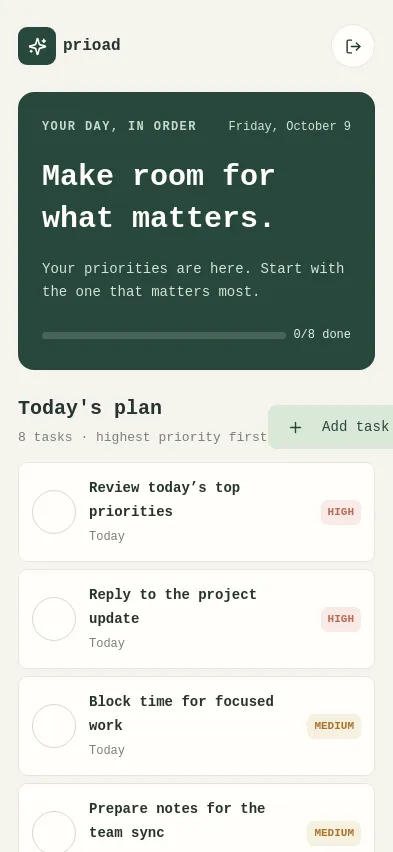 Prioad Planner