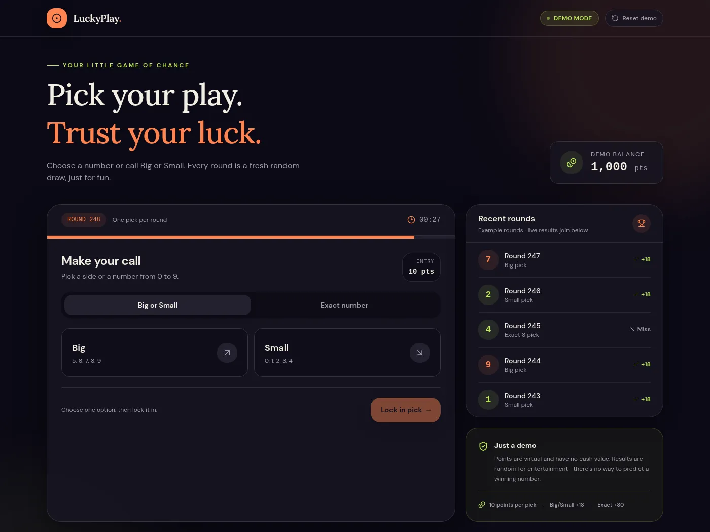 LuckyPlay Demo Game