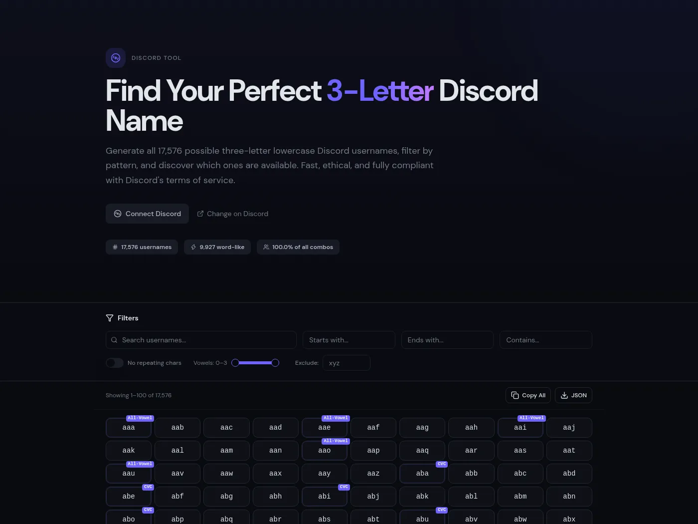 Discord 3-Letter Finder