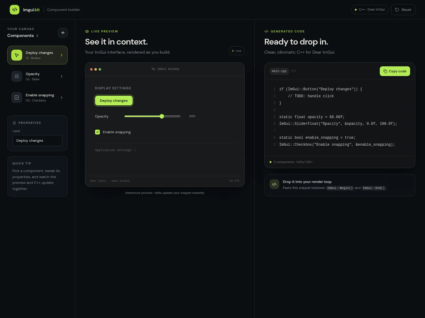 ImGui Snippet Builder