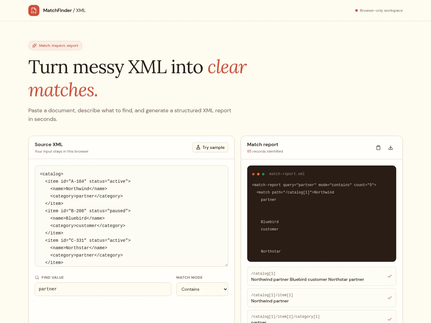 MatchFinder XML