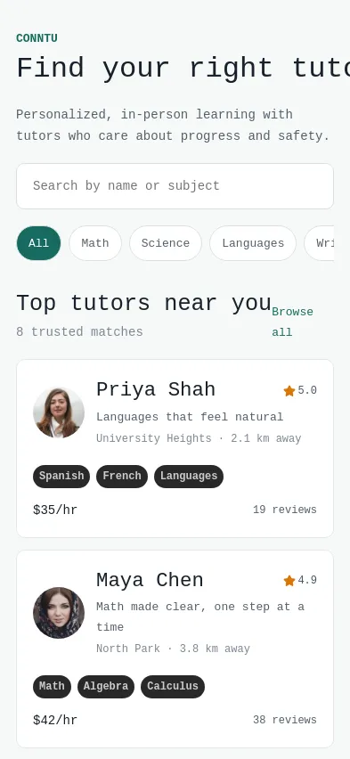 ConnTu Tutoring App