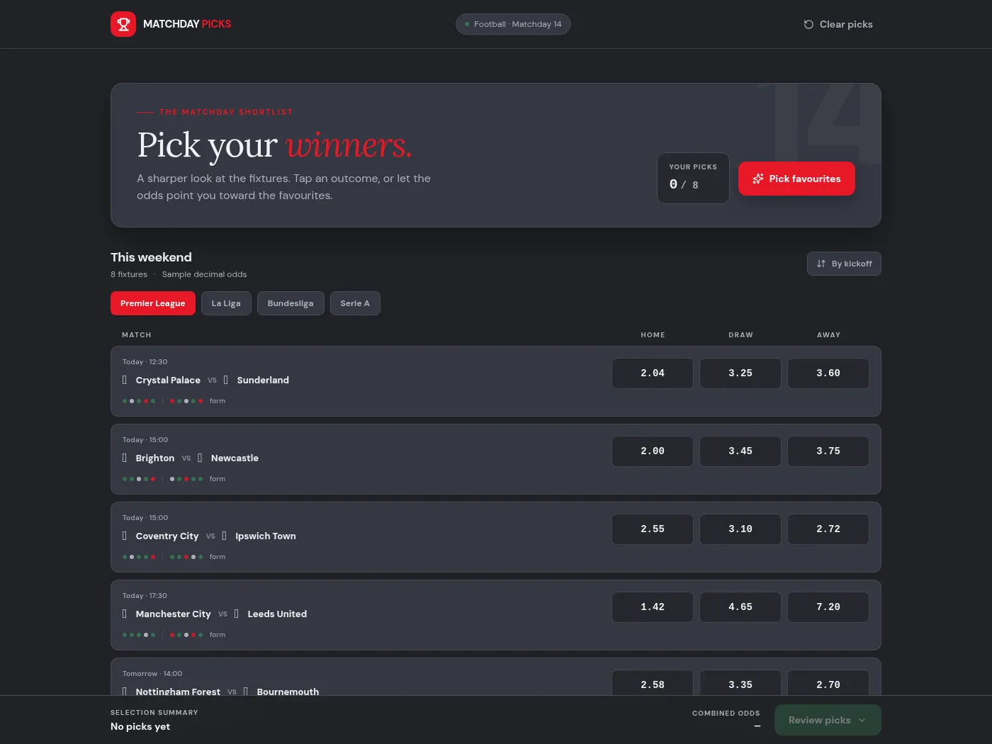 Winning Teams Selector