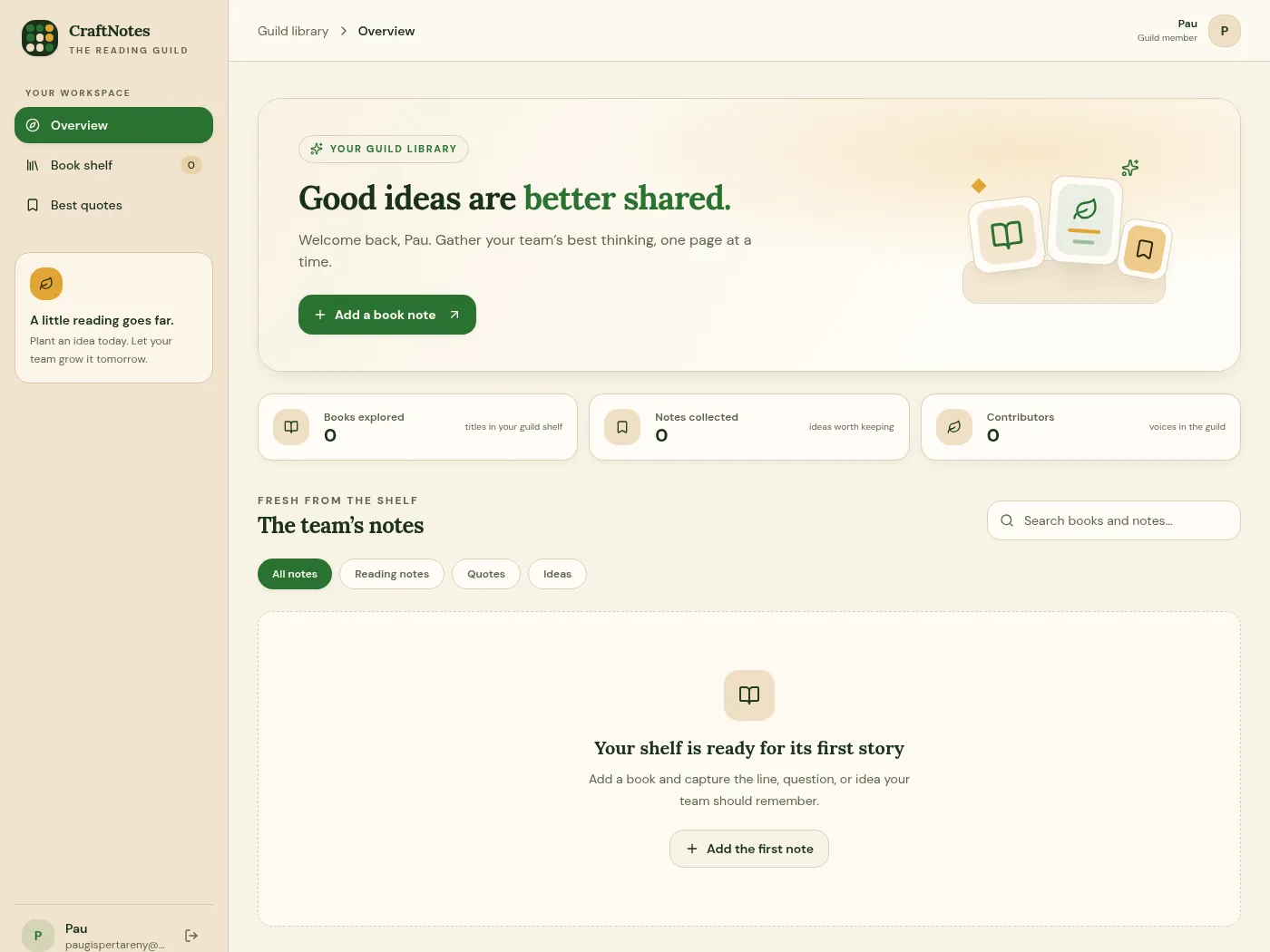 CraftNotes Dashboard