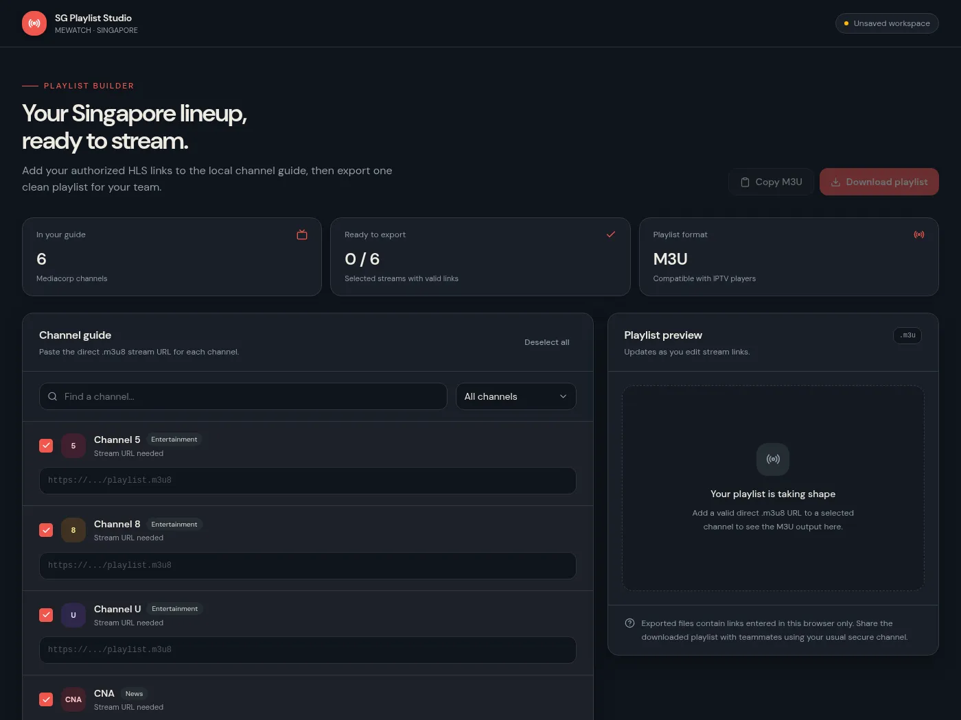SG IPTV Playlist Maker