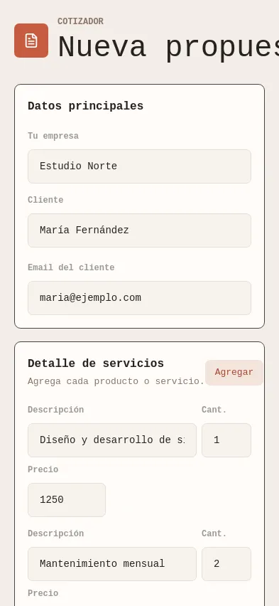 Cotizador Móvil Simple
