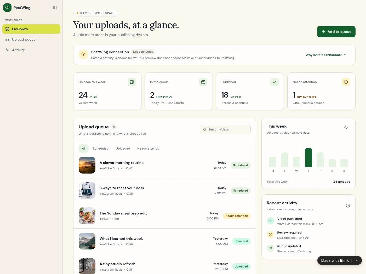 PostWing Uploader Dashboard