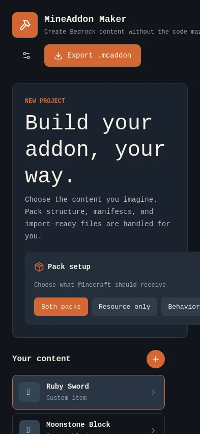 MineAddon Maker Mobile
