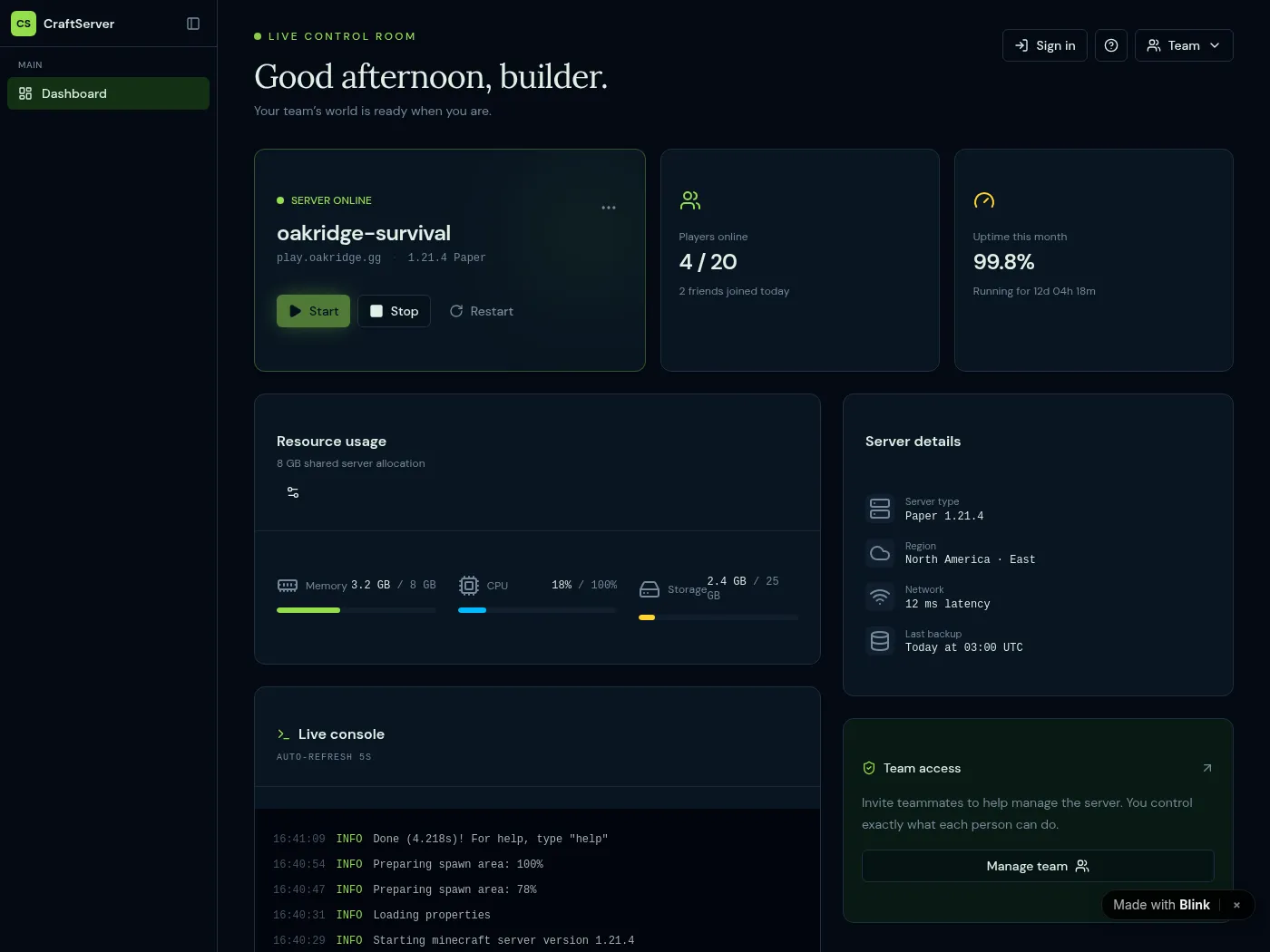 CraftServer Control Panel