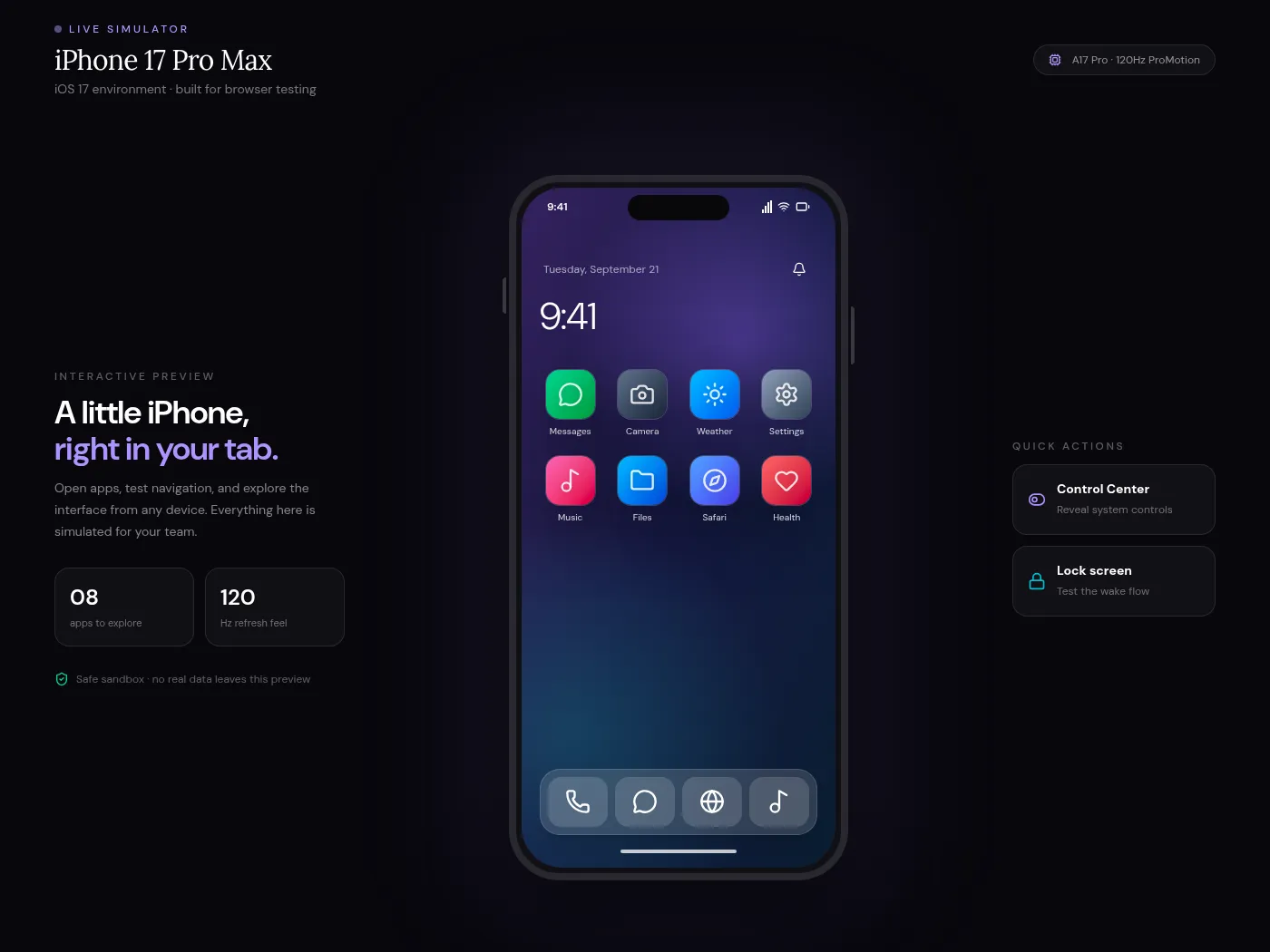iOS 17 Pro Max Simulator