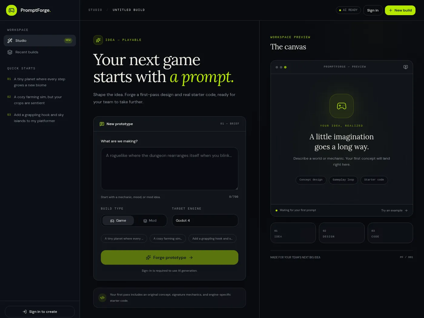 PromptForge AI Game Studio