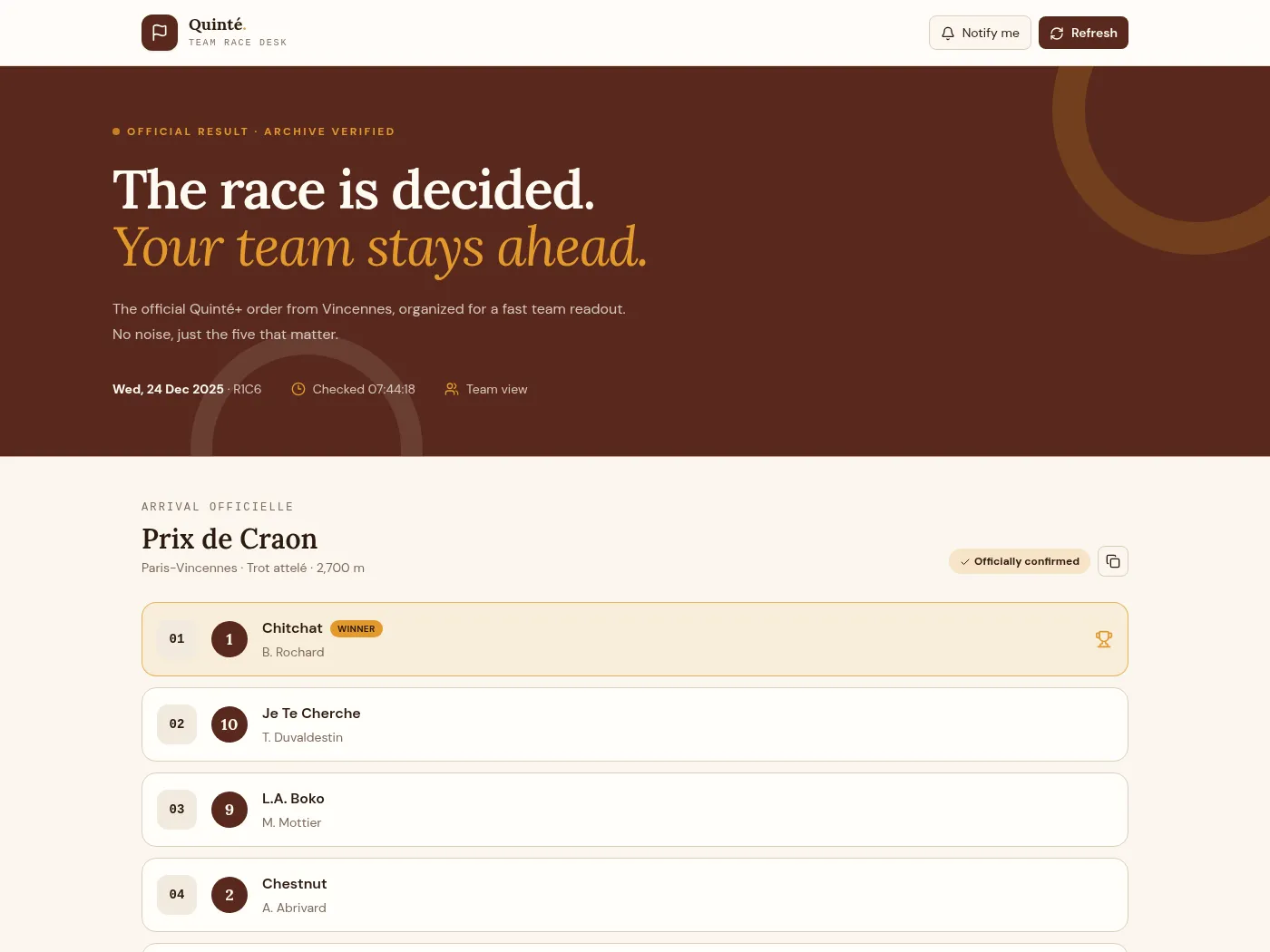 Quinté Race Results Tracker