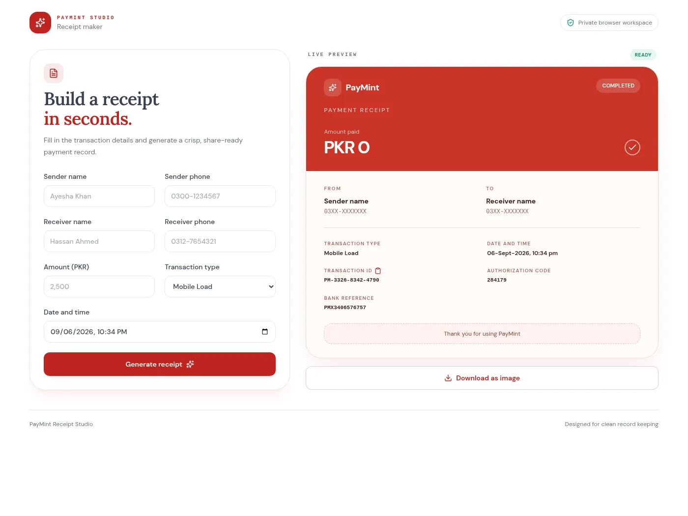 EasyPaisa Receipt Generator