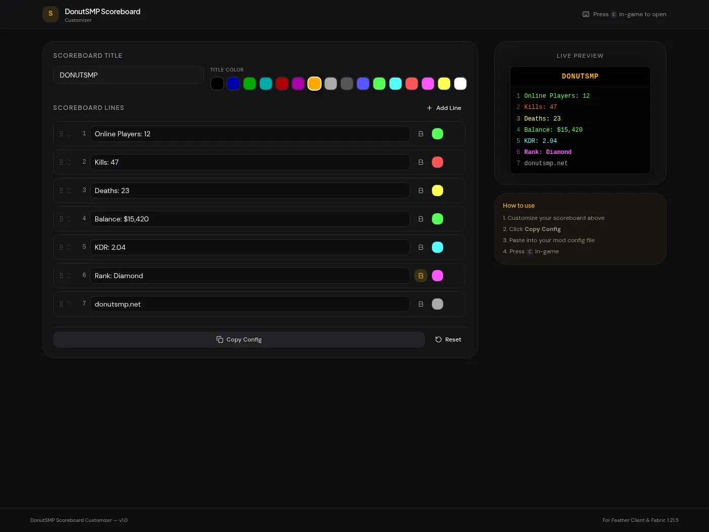 DonutSMP Scoreboard Customizer