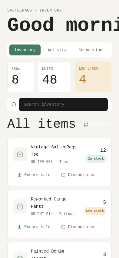 SalteeRags Inventory Sync