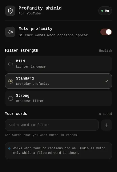 YouTube Profanity Shield