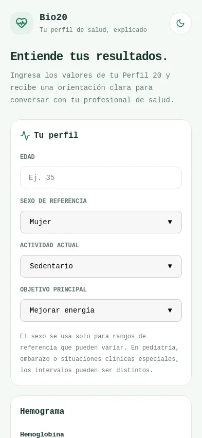 Bio20 Blood Profile App