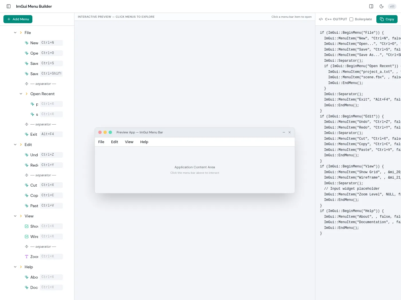 ImGui Menu Builder