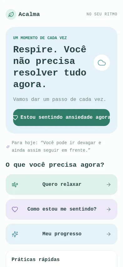 Acalma: Ansiedade no Seu Ritmo