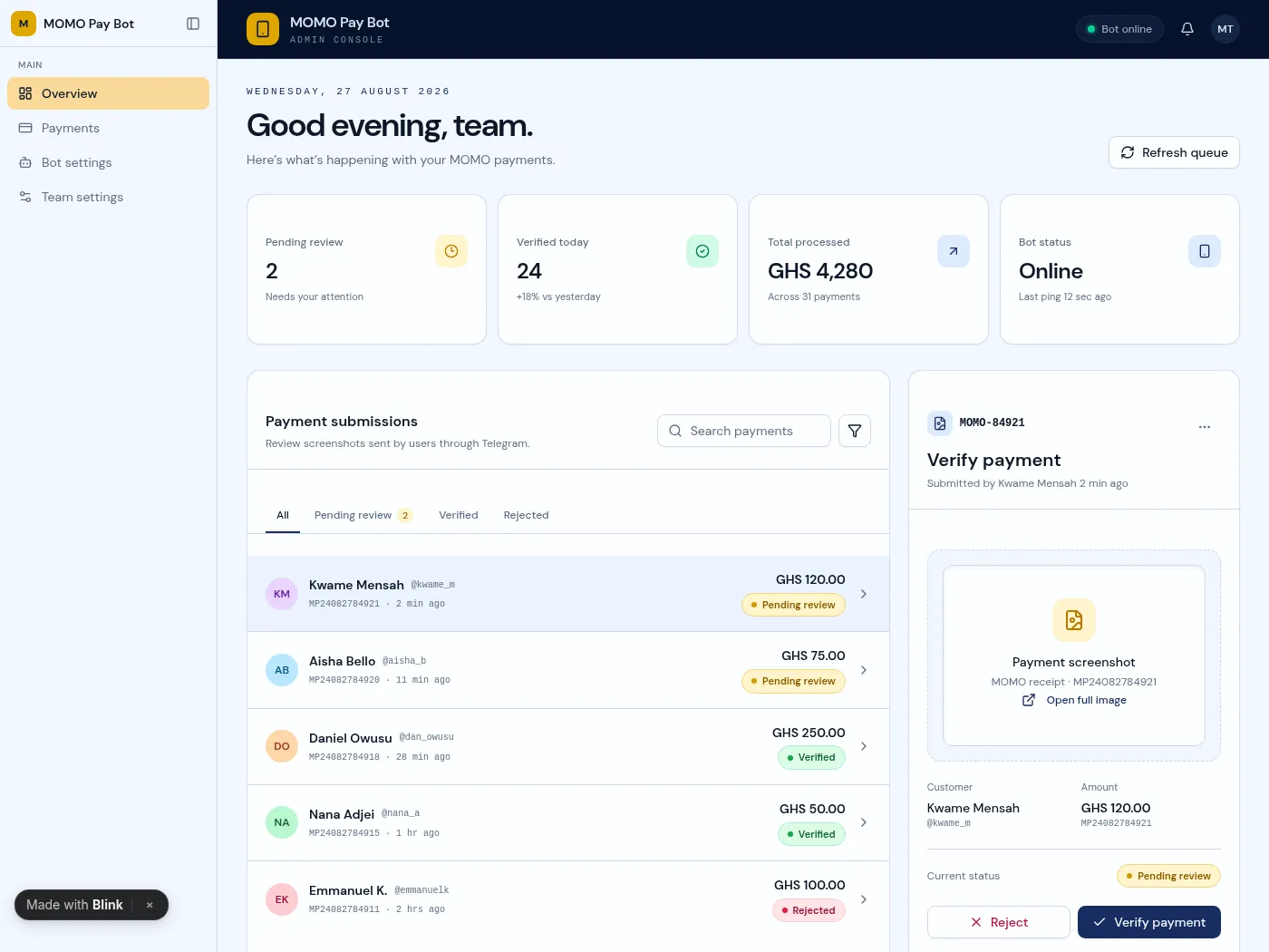 MOMO Pay Bot Admin