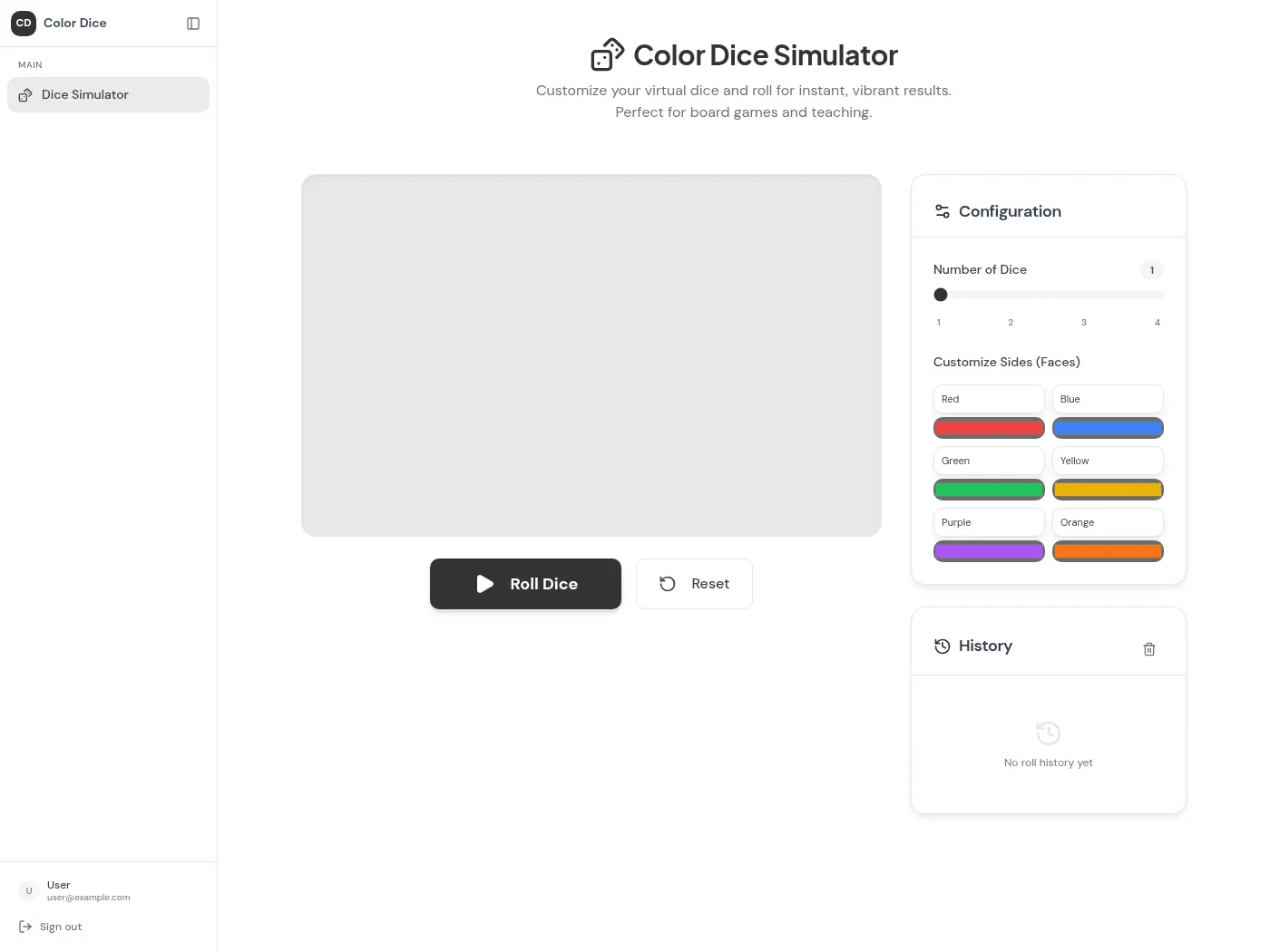 Color Dice Simulator