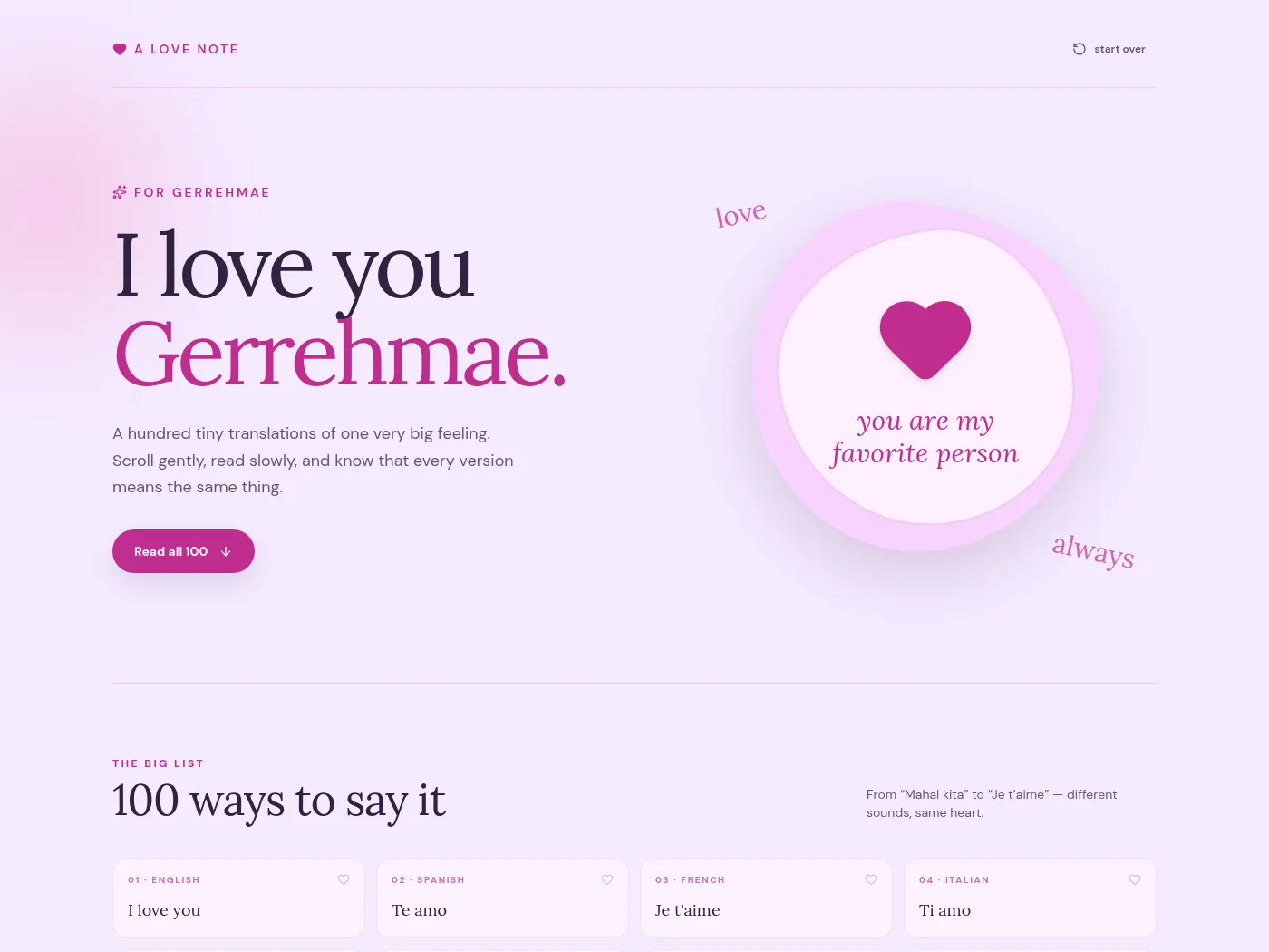 Heartfelt Love Website